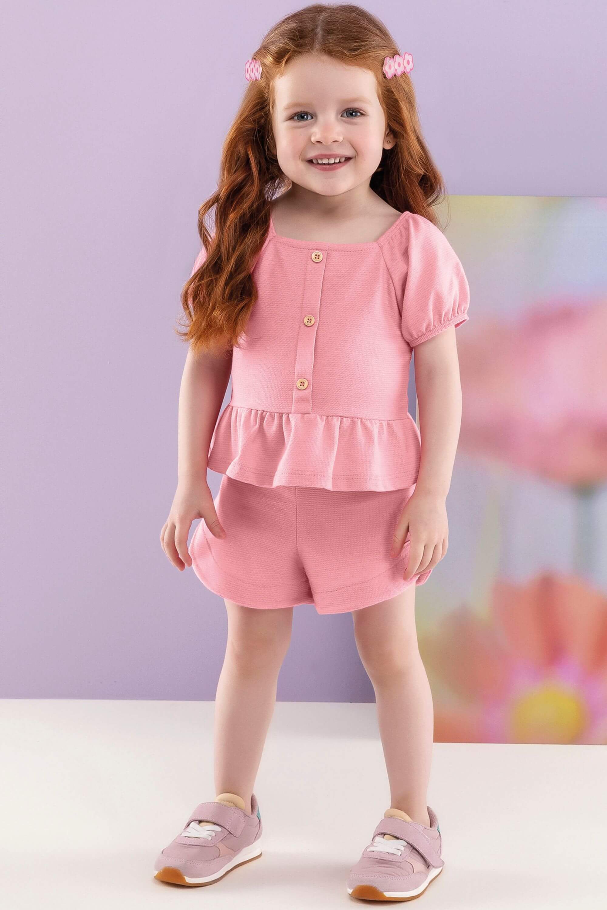 Conjunto Infantil Menina com Babado Colorittá Rosa Claro - Elian